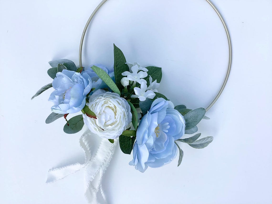 Flower Girl Basket, Flower Girl Gold Hoop, Baby Blue Floral Wedding ...