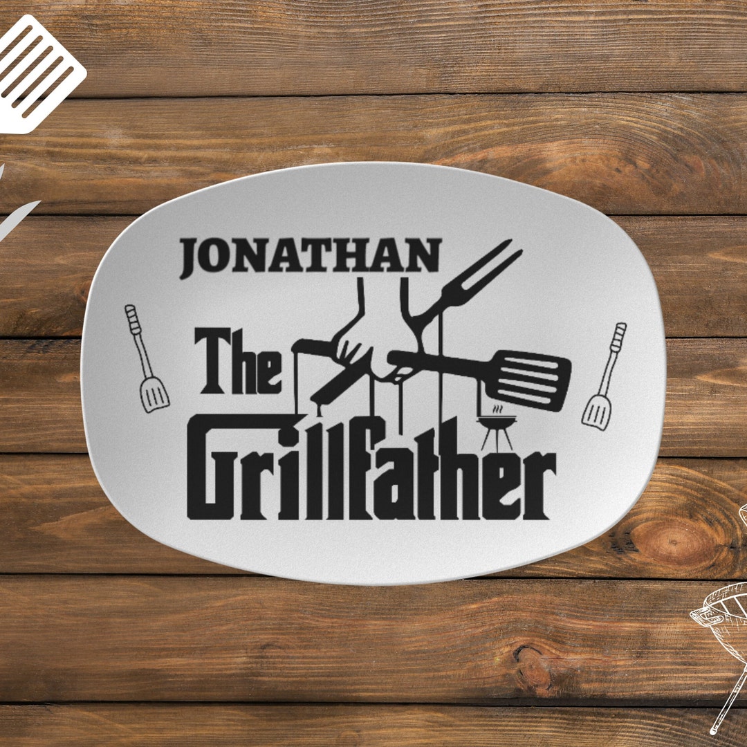 The Grill Father BBQ Grilling Personalized Plate, Funny Unique Custom ...