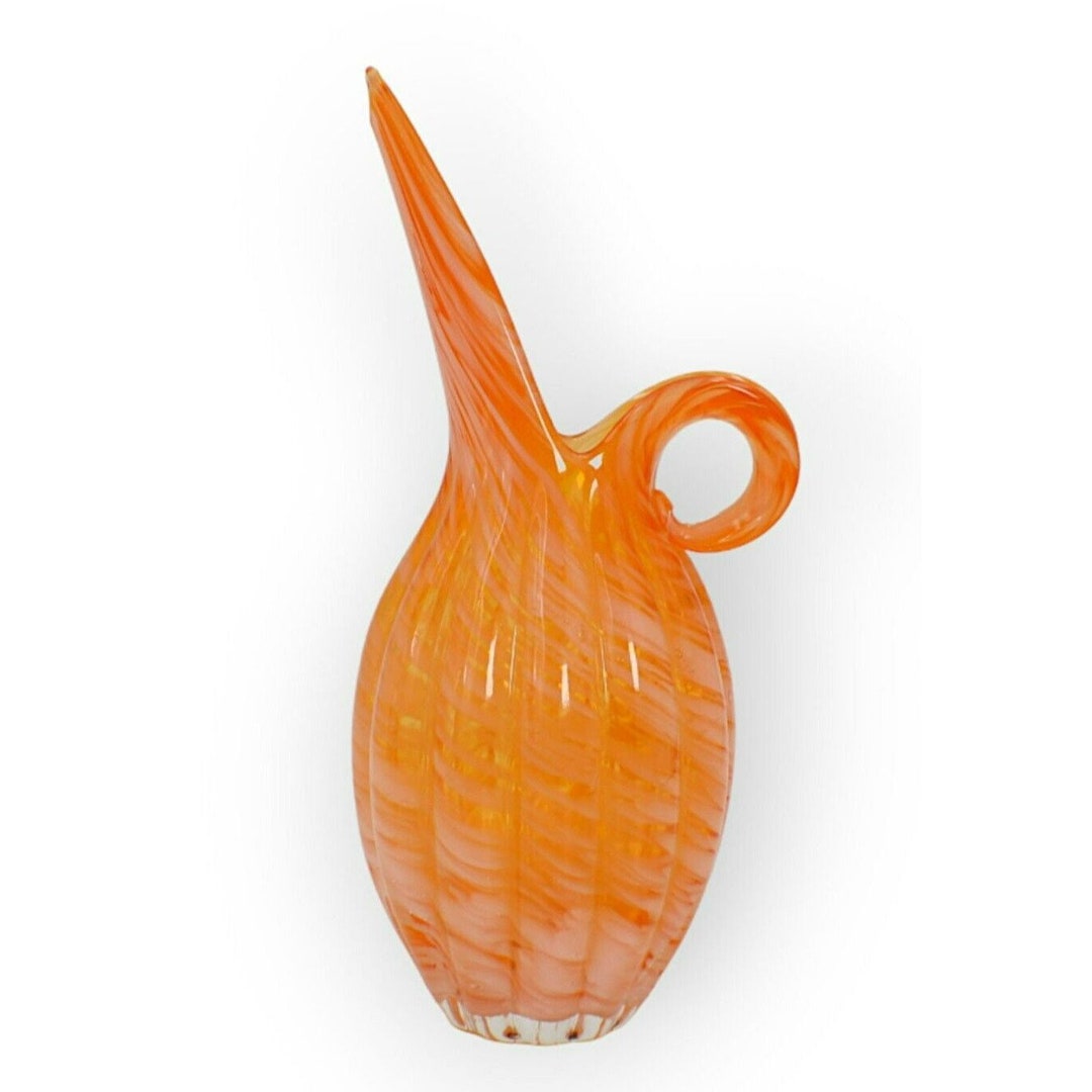 Brinn's Art Glass Pitcher Blended Orange & White Swirl Pattern Japan ...