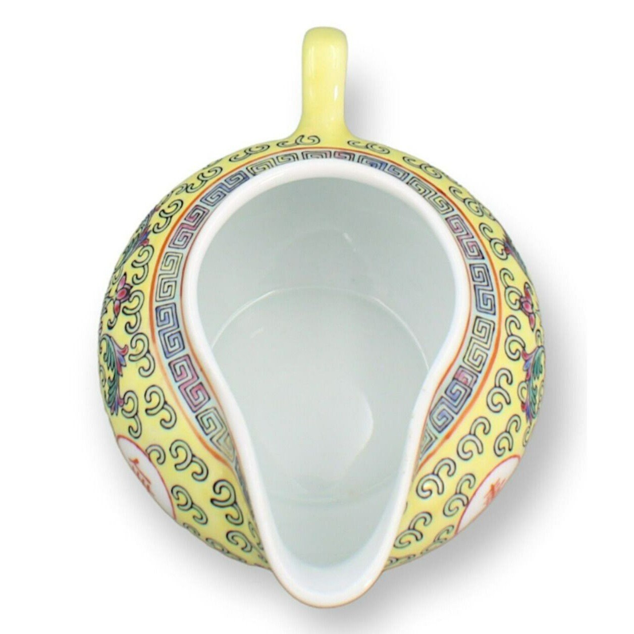 18th Century Style Yellow Porcelain Chinese Creamer Mun Shou Longevity ...