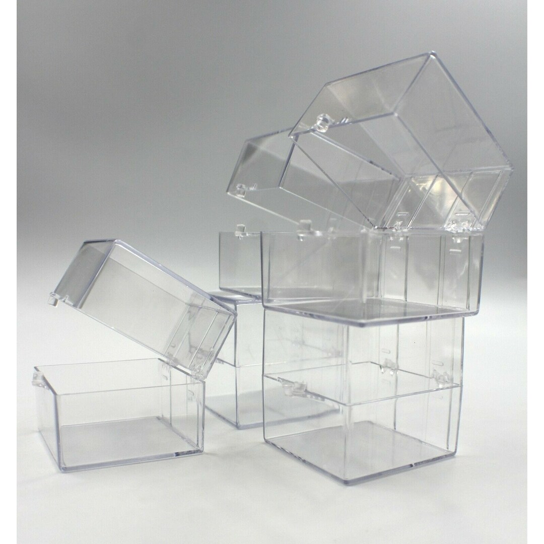 Hinged Clear Acrylic Hard Plastic Display Boxes 2x2x2 Square Set of 5 ...