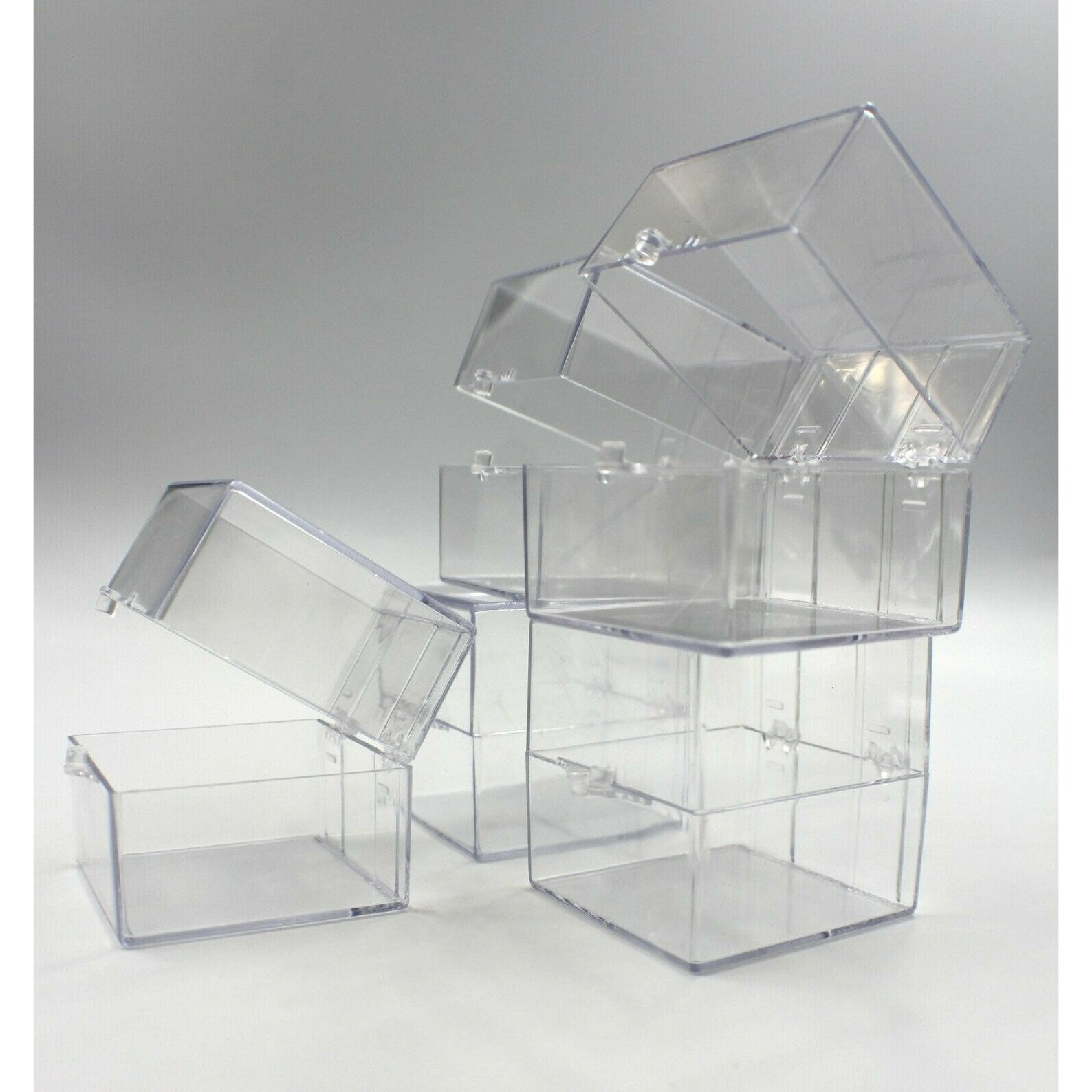 Hinged Clear Acrylic Hard Plastic Display Boxes 2x2x2 Square Set of 5 ...