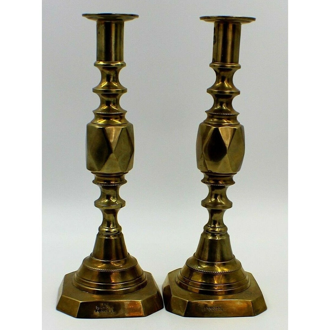 Pair of English Brass "the Diamond Princess" Candlesticks Early 20th C ...