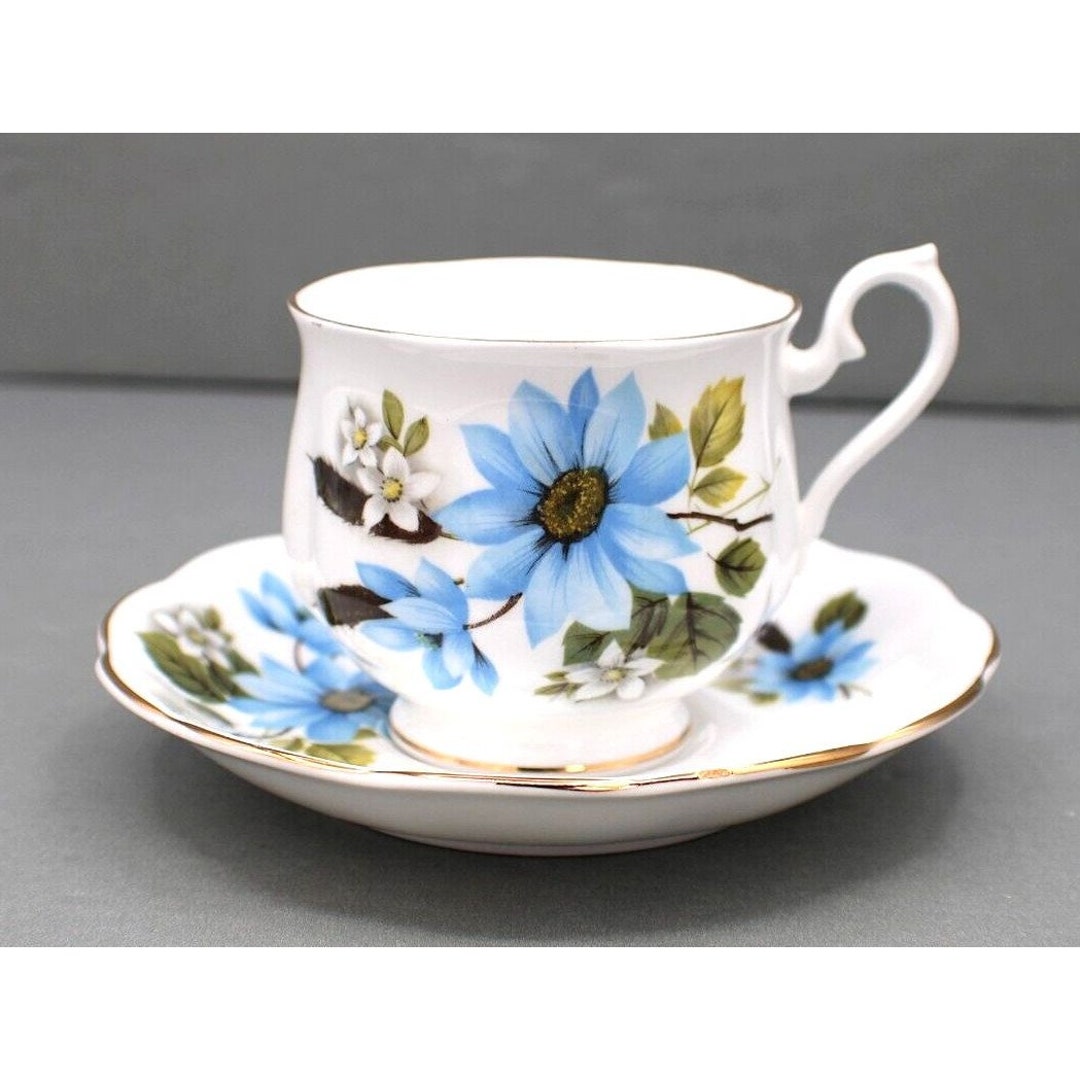 Royal Albert Blue Flowers and Cattails Tea Cup & Saucer Fine Bone China ...