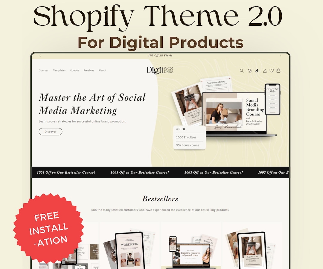 Shopify Theme Digital Products, Shopify Template for Planners & Courses ...