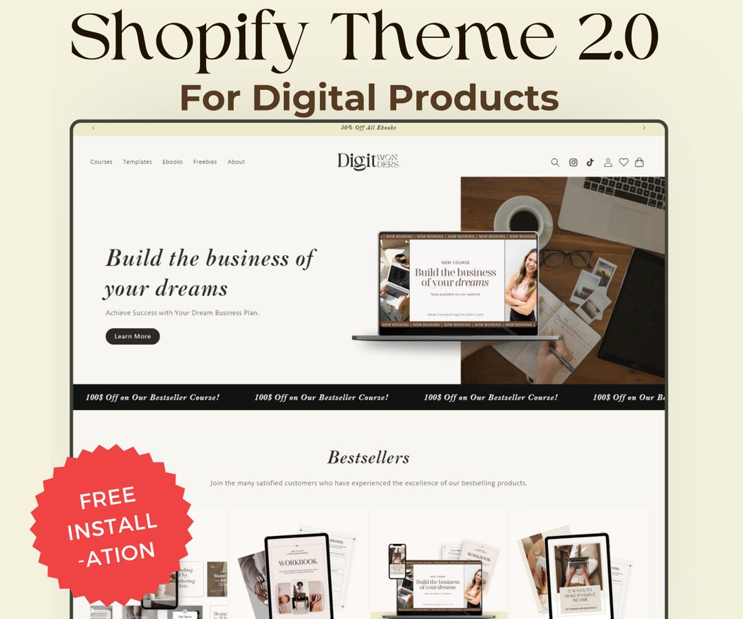 Shopify Template for Digital Product Shopify Theme Social Media ...
