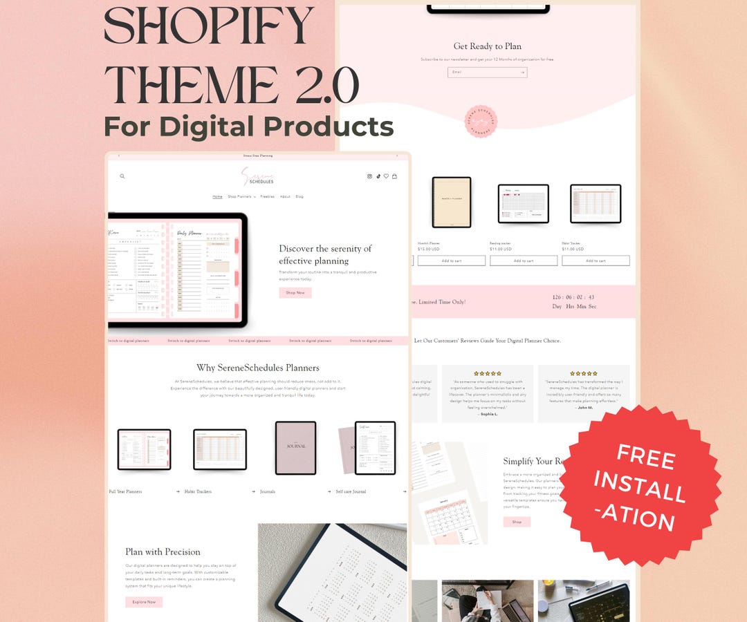 Shopify Theme for Digital Products, Shopify Store for Planners, Modern ...