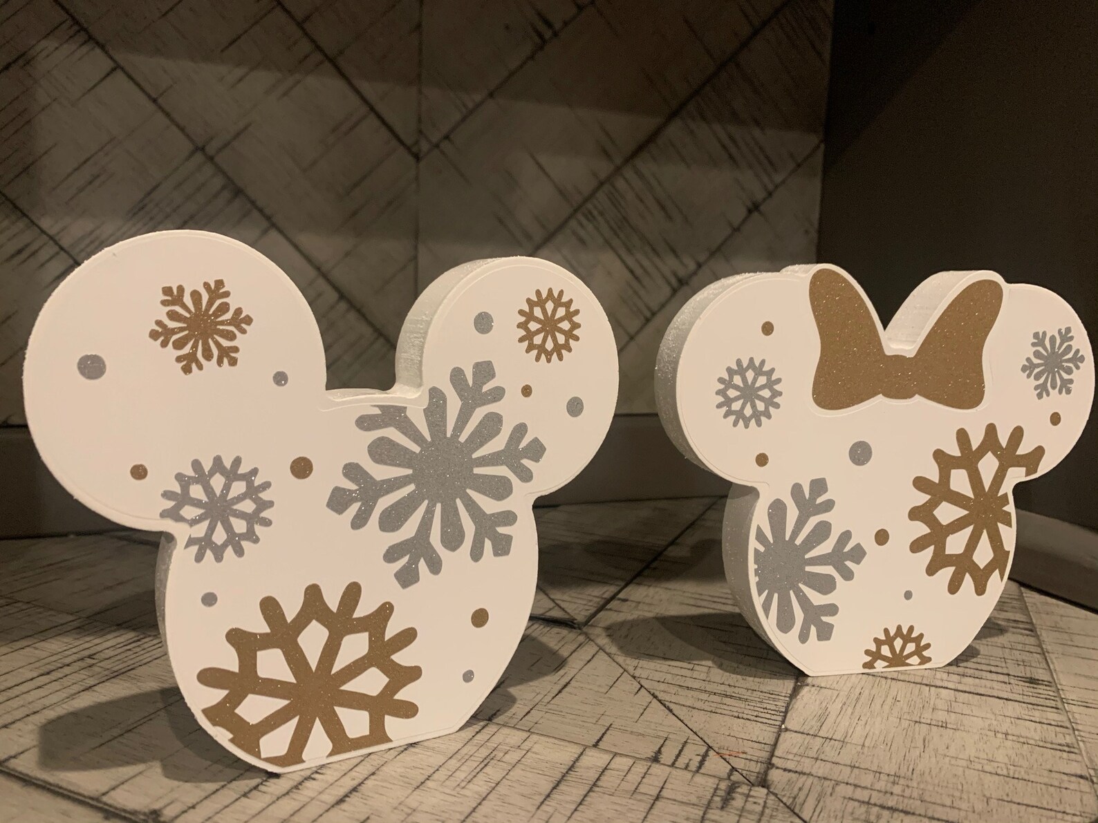 Mickey and Minnie Winter Snowflake Decor - Gold and Silver - Winter ...