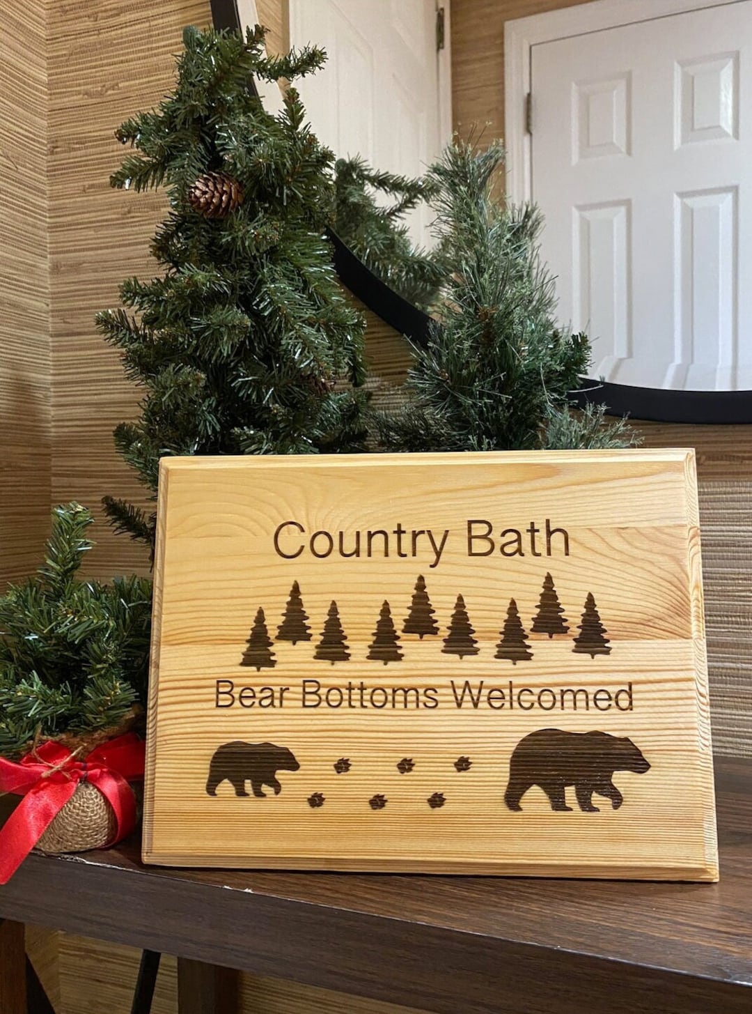 Bear Bottom Welcomed Bathroom Sign | Engraved Wood Sign | Custom Cabin ...