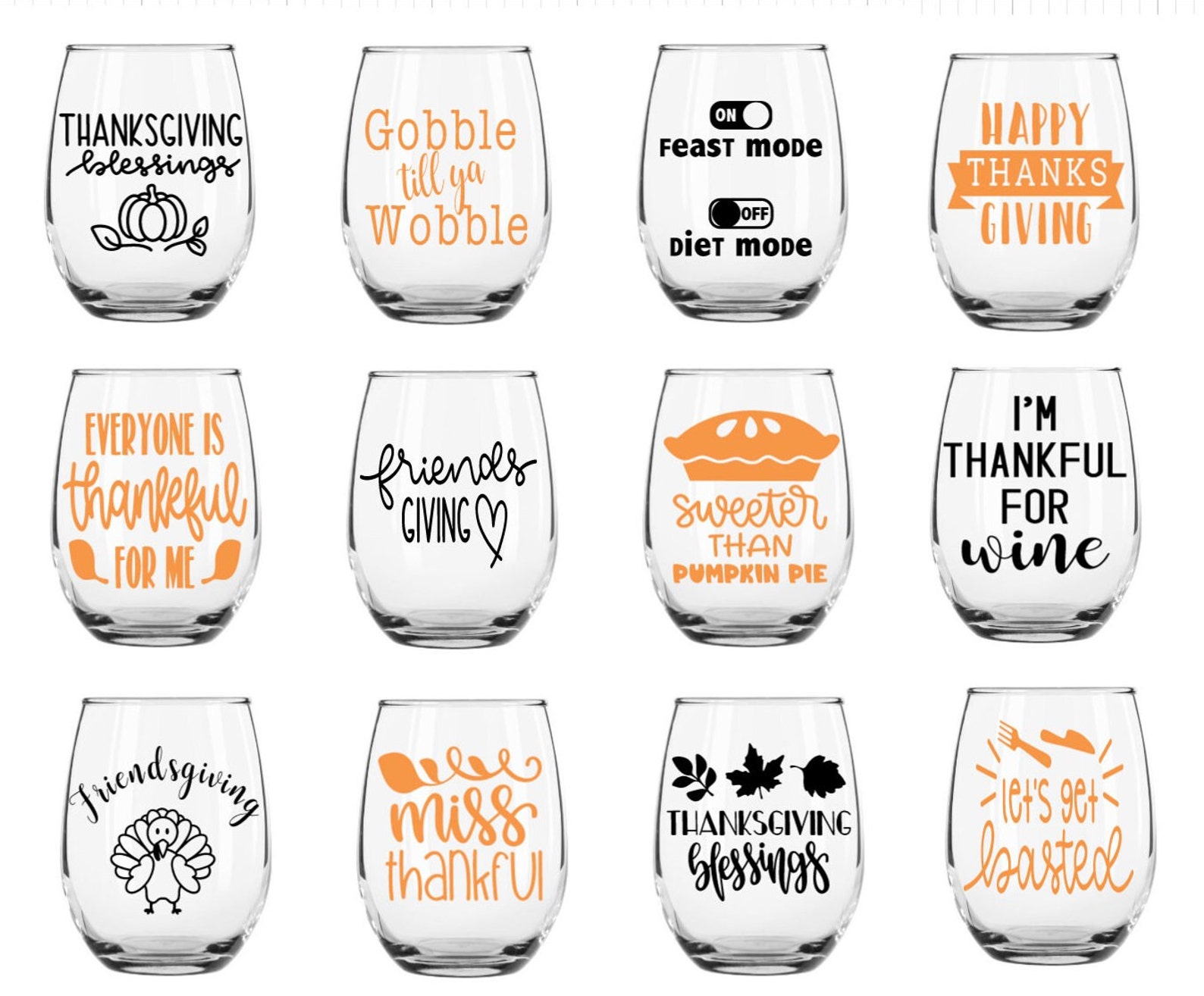 Thanksgiving Wine Glass / Custom Thanksgiving / Fall Wine Glasses ...