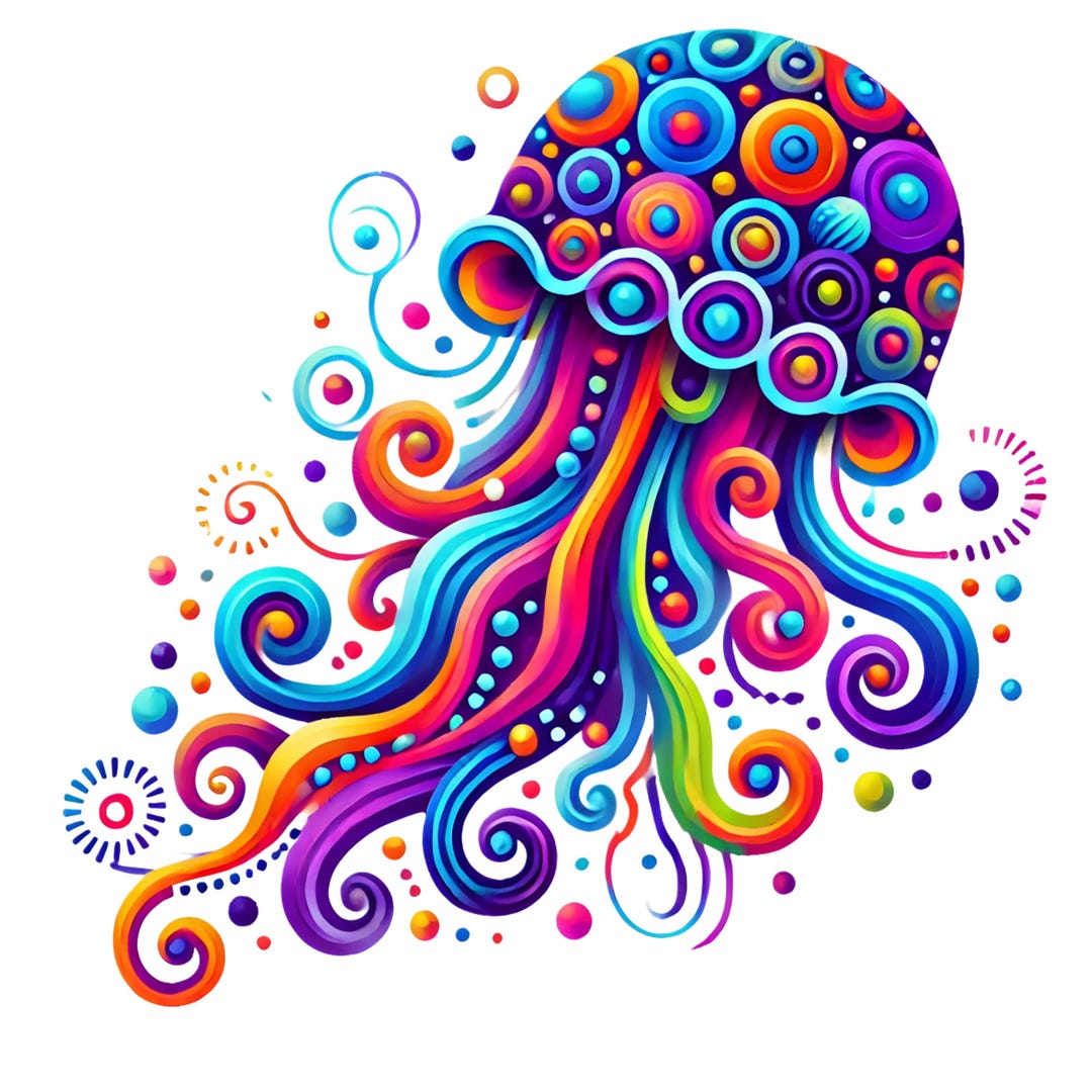 Rainbow Jellyfish Clipart Vibrant Ocean-themed Digital Art Bubbly ...