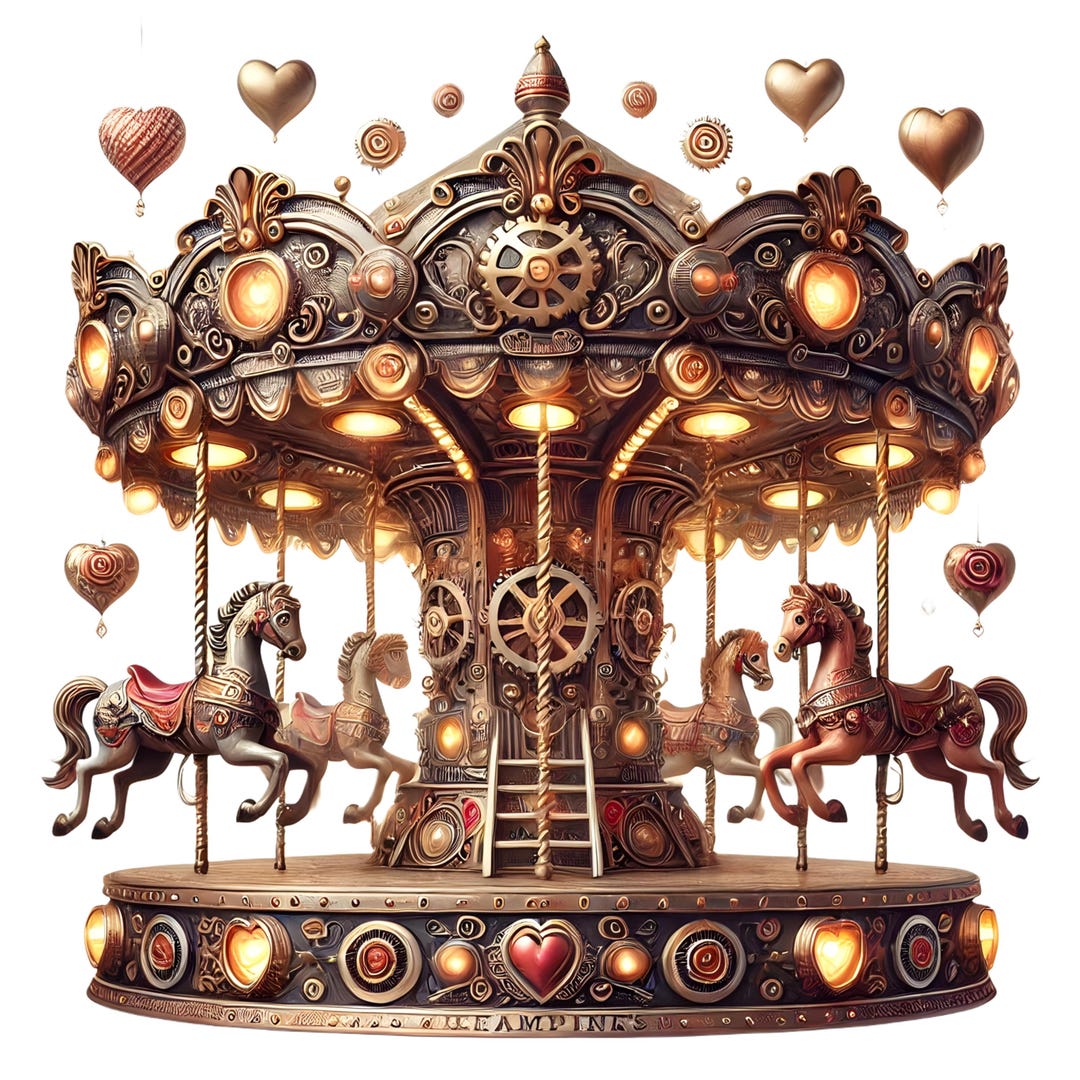 Valentines Carousel Clipart, Steampunk Valentines Clipart, Valentines ...
