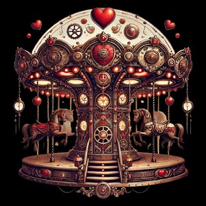 Valentines Carousel Clipart, Steampunk Valentines Clipart, Valentines ...