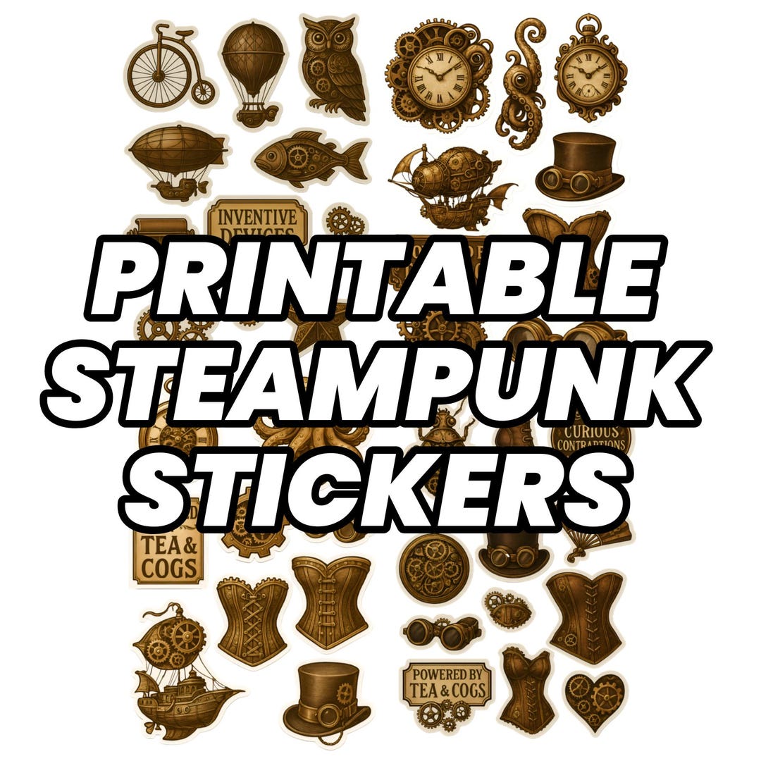 Printable Steampunk Stickers, Steampunk Clipart, Steampunk Graphics ...
