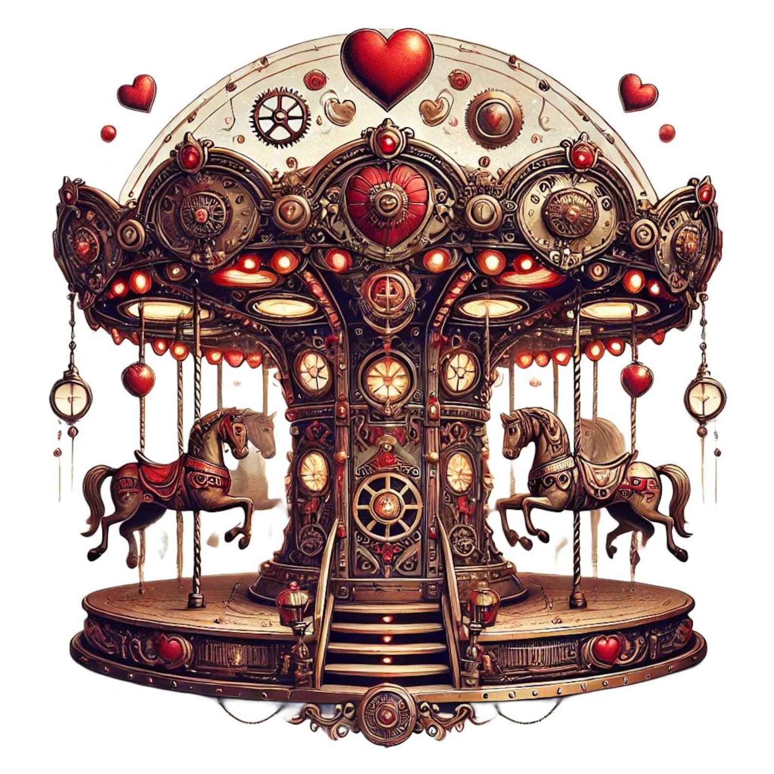 Valentines Carousel Clipart, Steampunk Valentines Clipart, Valentines ...