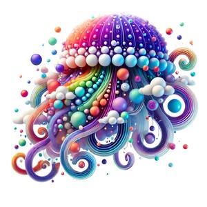 Rainbow Jellyfish Clipart | Vibrant Ocean-themed Digital Art | Bubbly ...