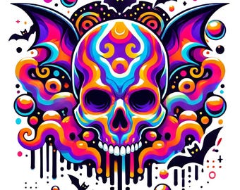 Neon Glow Bat Digital Art for Halloween Spooky Cute Printable Wall Art ...