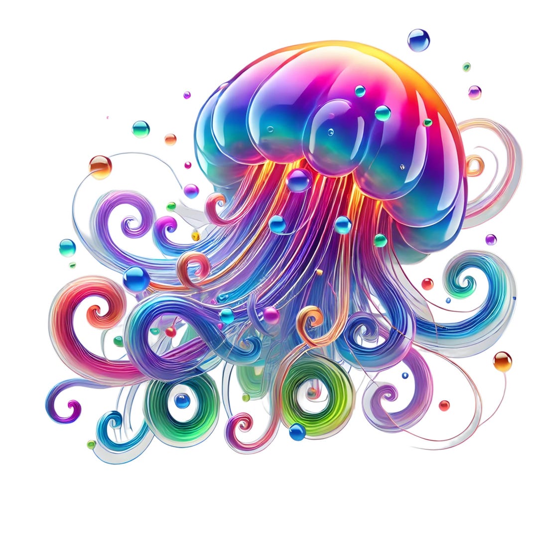 Rainbow Jellyfish Clipart | Vibrant Ocean-themed Digital Art | Bubbly ...