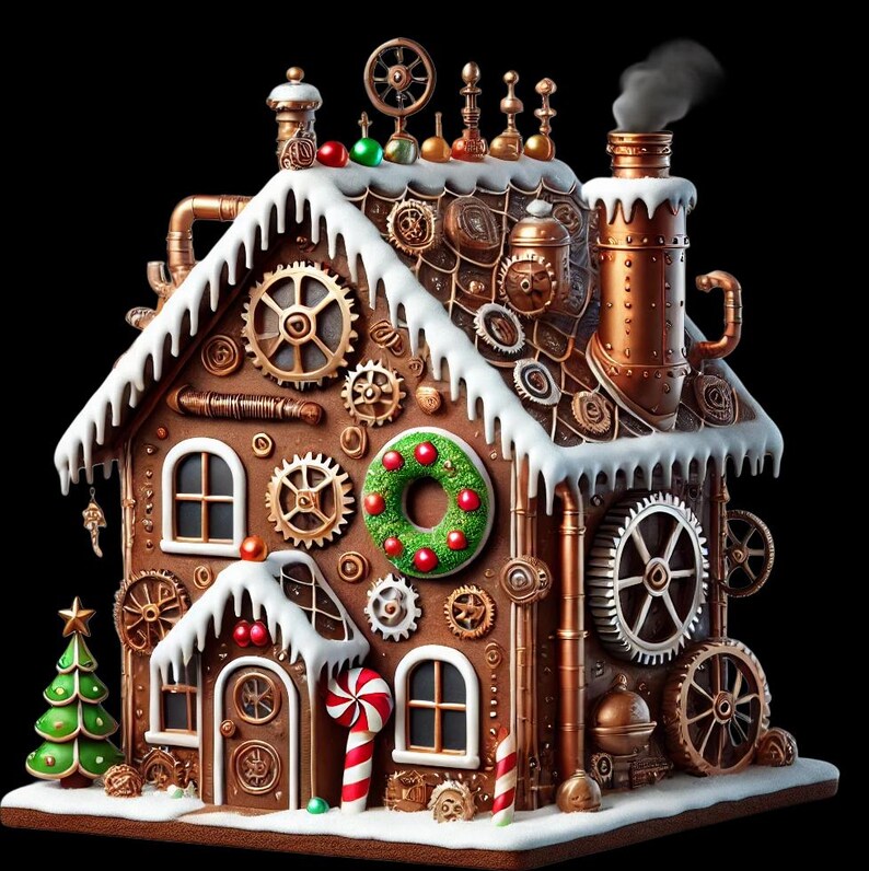 Steampunk Gingerbread House Christmas Clipart, Gingerbread House ...
