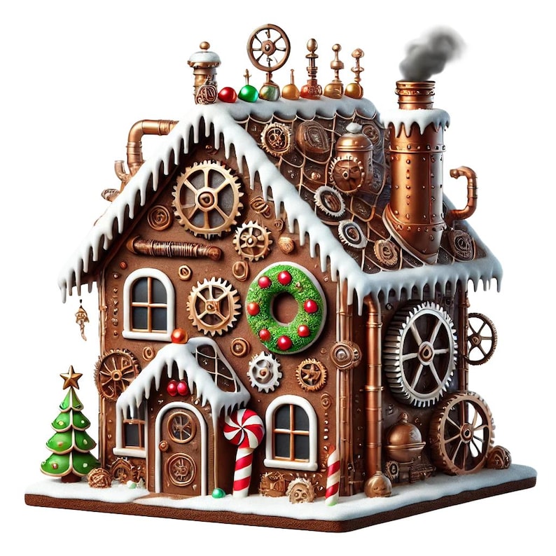 Steampunk Gingerbread House Christmas Clipart, Gingerbread House ...