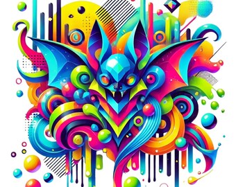 Neon Glow Bat Digital Art for Halloween Spooky Cute Printable Wall Art ...