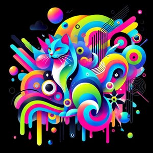 Neon Cat Clipart | Vibrant Cat Digital Art | Colorful Bubbly Cat Design ...