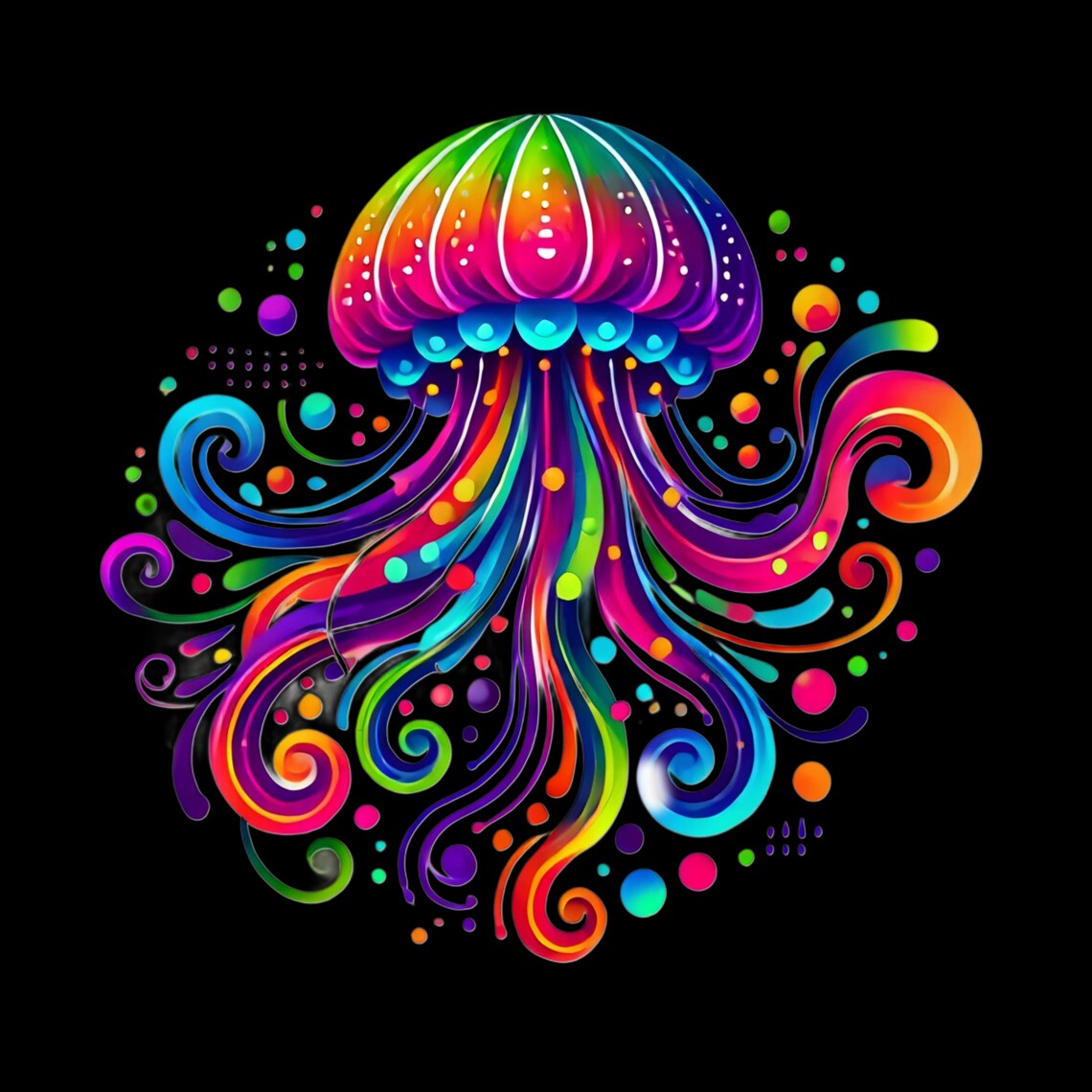 Neon Rainbow Jellyfish Clipart Vibrant Ocean-themed Digital Art Bubbly ...