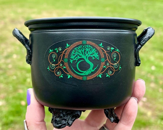 4.5" Metal Tree of Life Cauldron; Witch's Pot; Incense and Charcoal ...