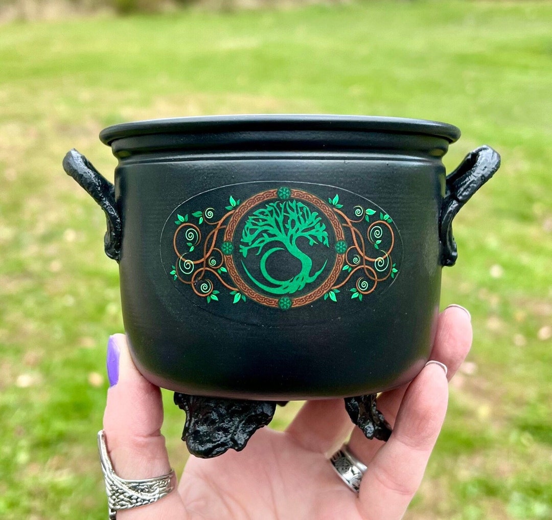 4.5" Metal Tree of Life Cauldron; Witch's Pot; Incense and Charcoal ...