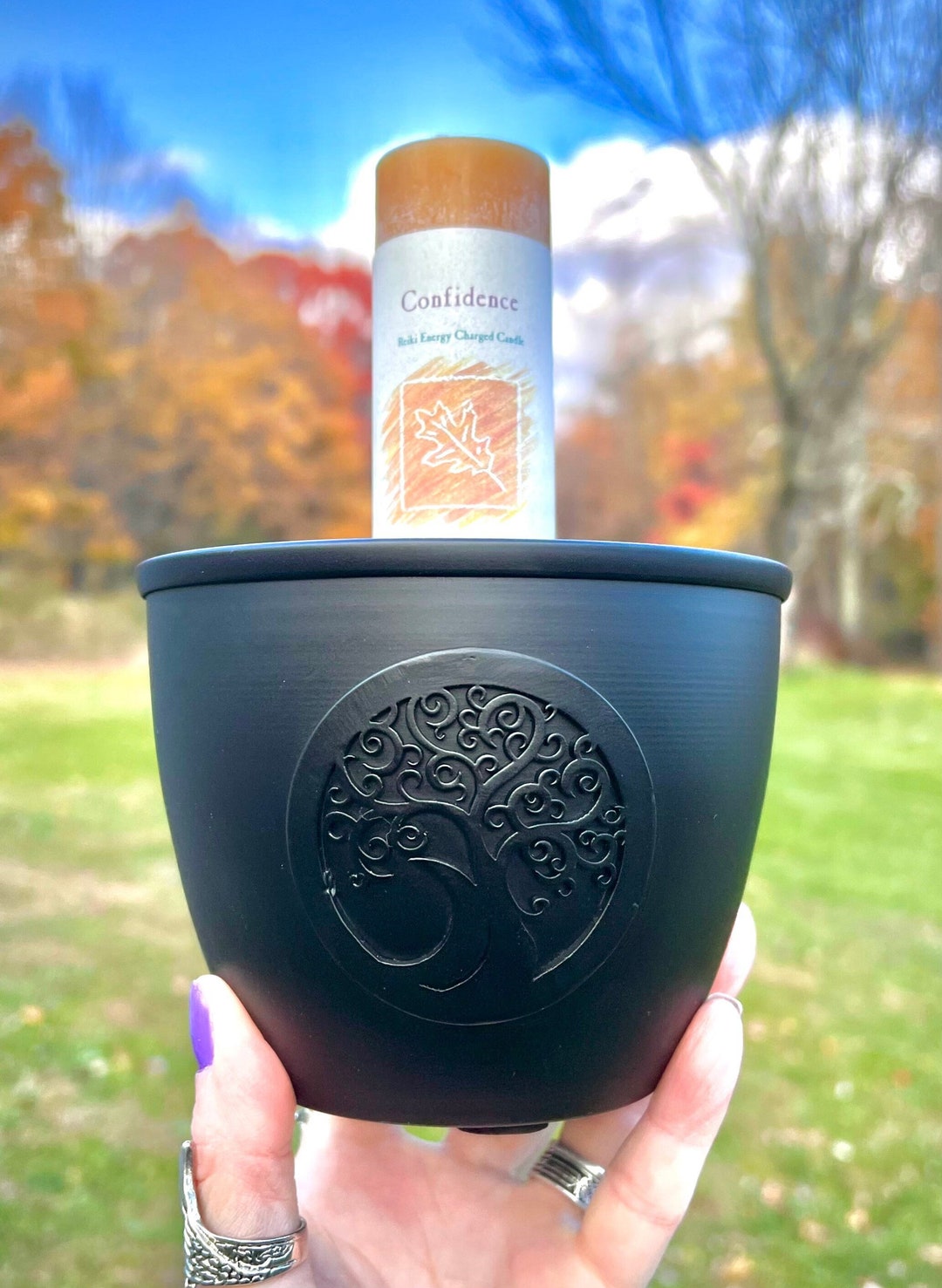 Large Tree of Life With Crescent Moon Metal Smudge Pot; Palo Santo and ...