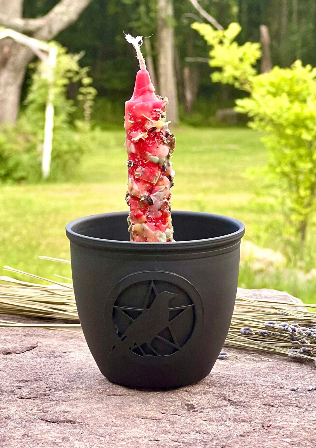 Small Raven With Pentacle Metal Smudge Pot; Palo Santo and Smudge Stick ...