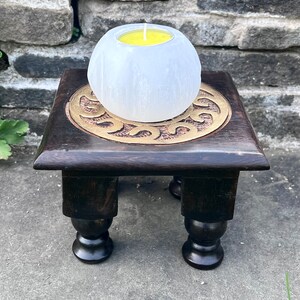6 Wooden Tabletop Altar With Gold Celtic Pentacle Small Offering Table ...