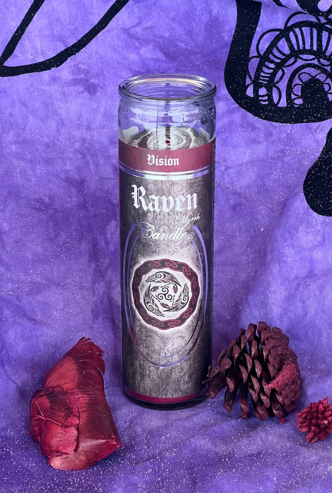 7 Day Enchanted Raven ‘vision’ Glass Ritual Candle; Myrrh Spell Candle ...