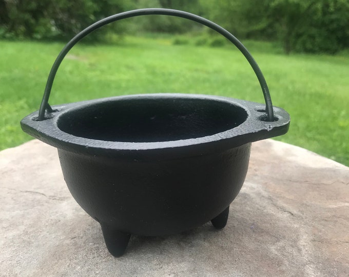 Large 6" Open Cast Iron Cauldron; Witch's Pot; Wiccan Witch Magick Ritual Altar Tool Incense ...