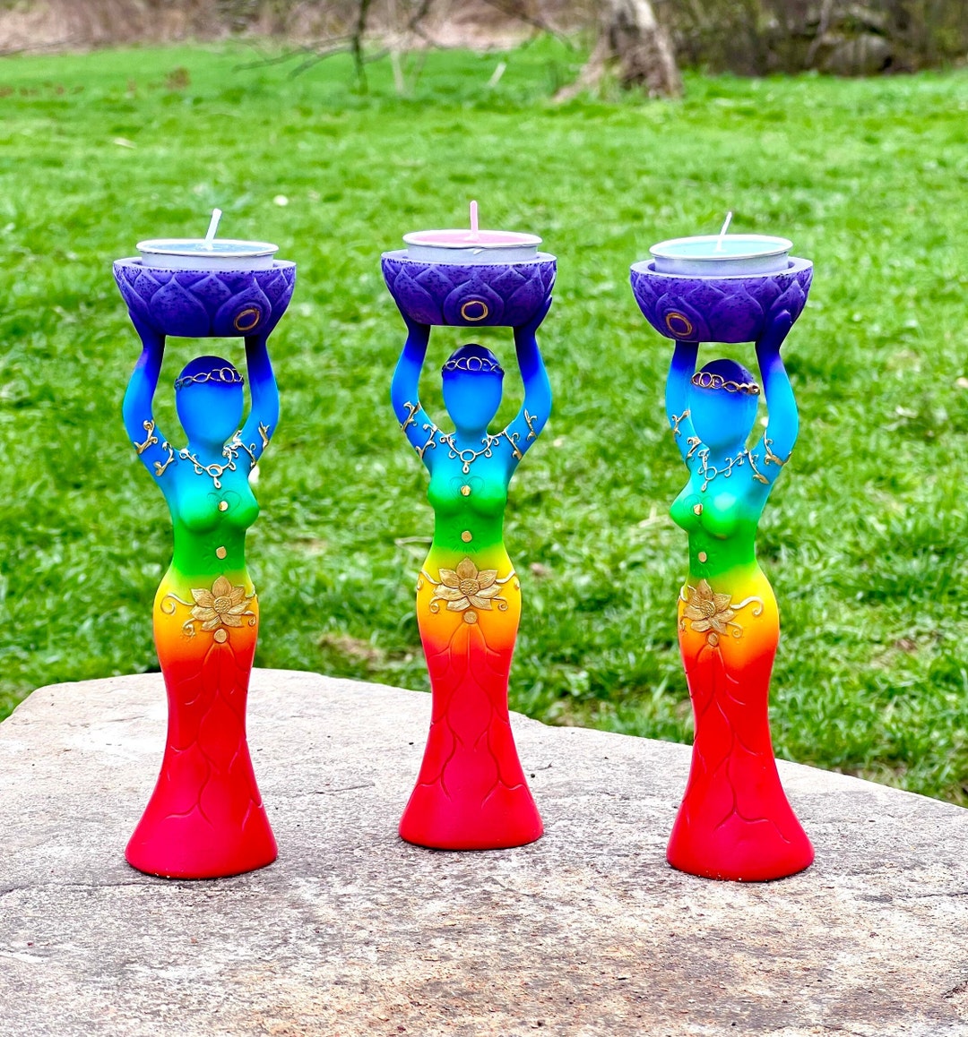 Beautiful Chakras Goddess Candle Holder Rainbow Goddess T-light Candle ...