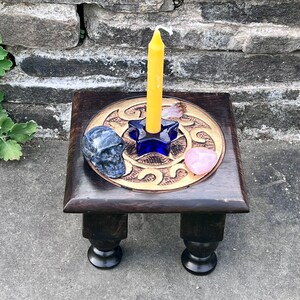 6 Wooden Tabletop Altar With Gold Celtic Pentacle Small Offering Table ...