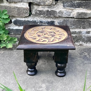 6 Wooden Tabletop Altar With Gold Celtic Pentacle Small Offering Table ...