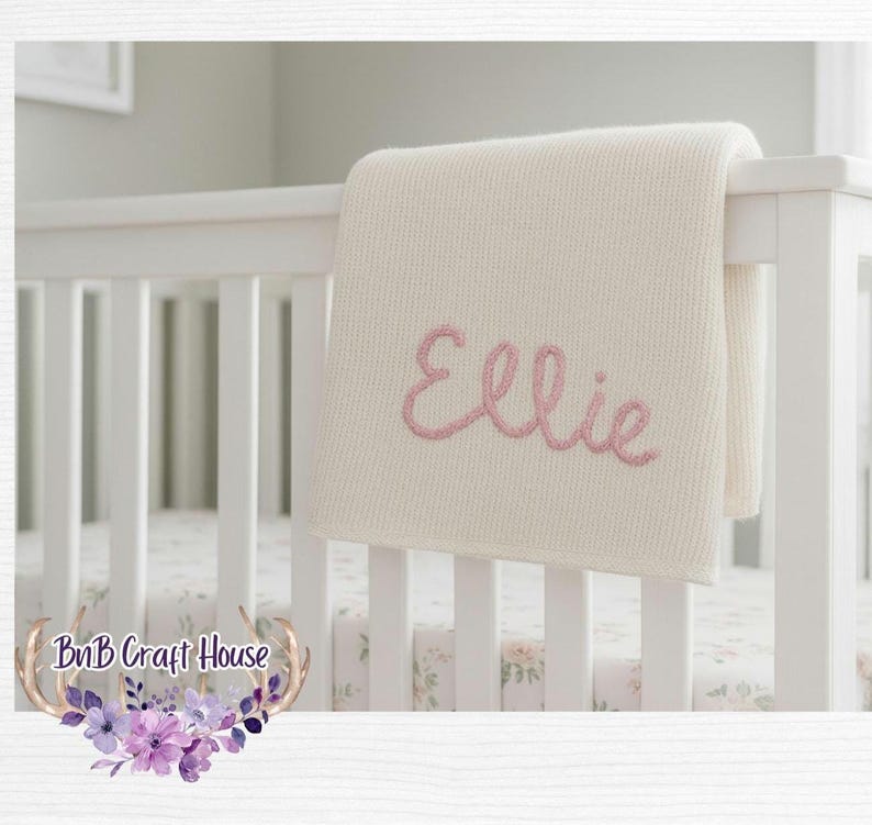 Hand-embroidered Name Knit Baby Blanket – Personalized Gift - Etsy