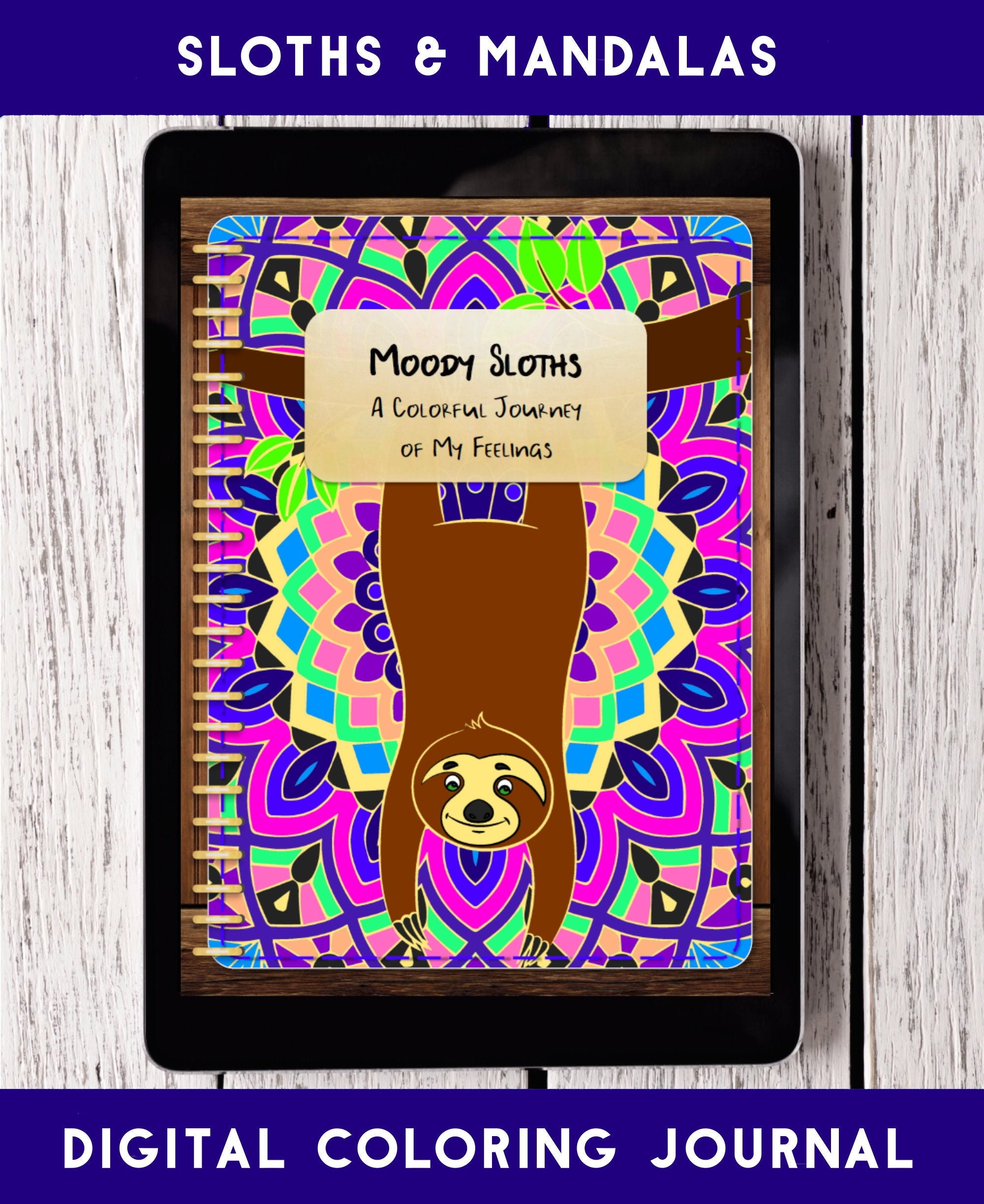 Moody Sloths A Colorful Journey of My Feelings A Digital Coloring Book ...