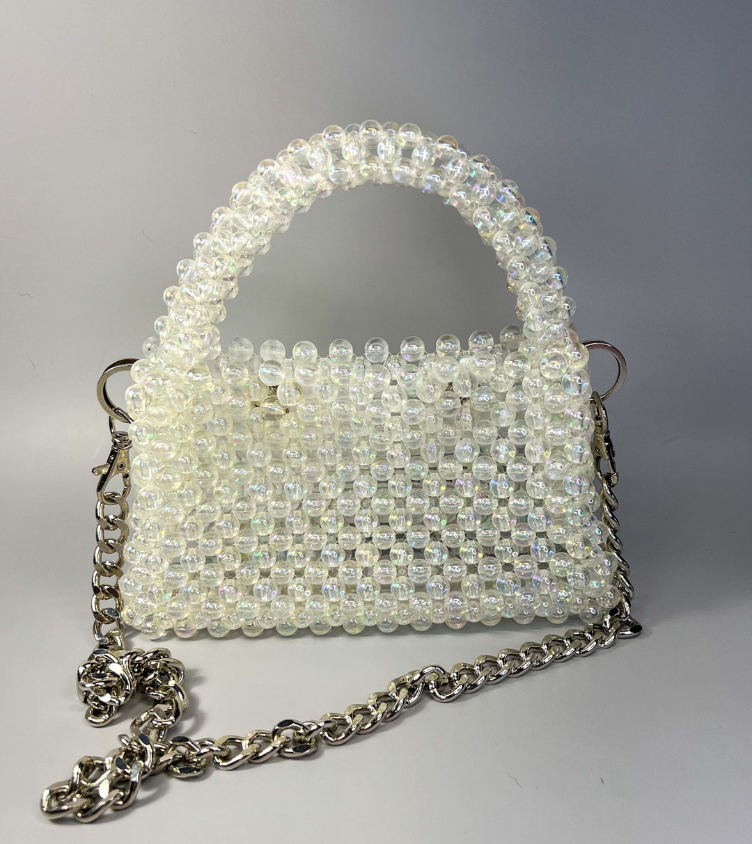 Handmade Beaded Purse, Clear Beaded Purse, Clear Beaded Handbag, Unique ...