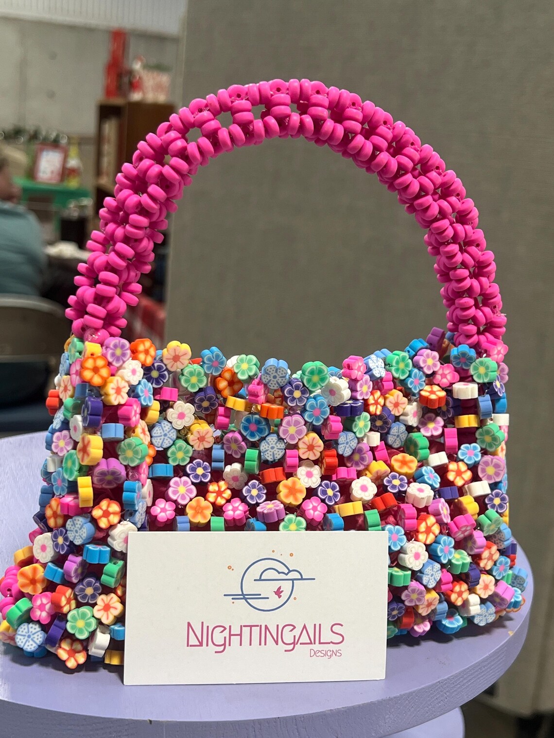 Handmade Beaded Purse, Flower Polymer Clay Bead Purse, Colorful Flower ...