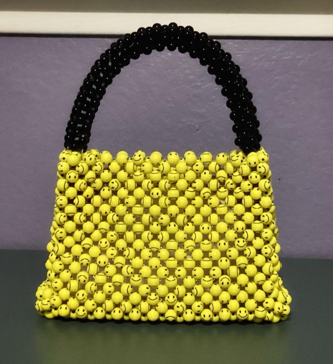 Handmade Beaded , Smiley Face Beaded Purse, Yellow Beaded Smiley Face ...