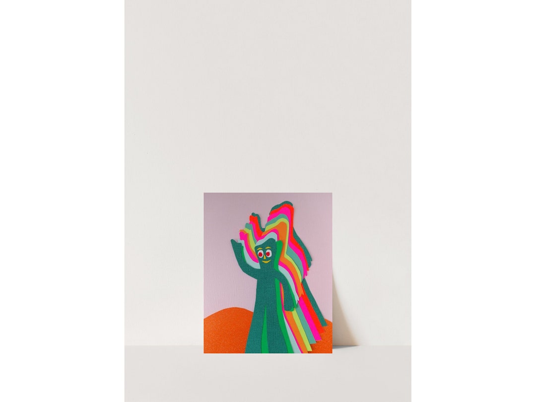 Gumby Art Print, Neon Cut Paper Illustration - Etsy