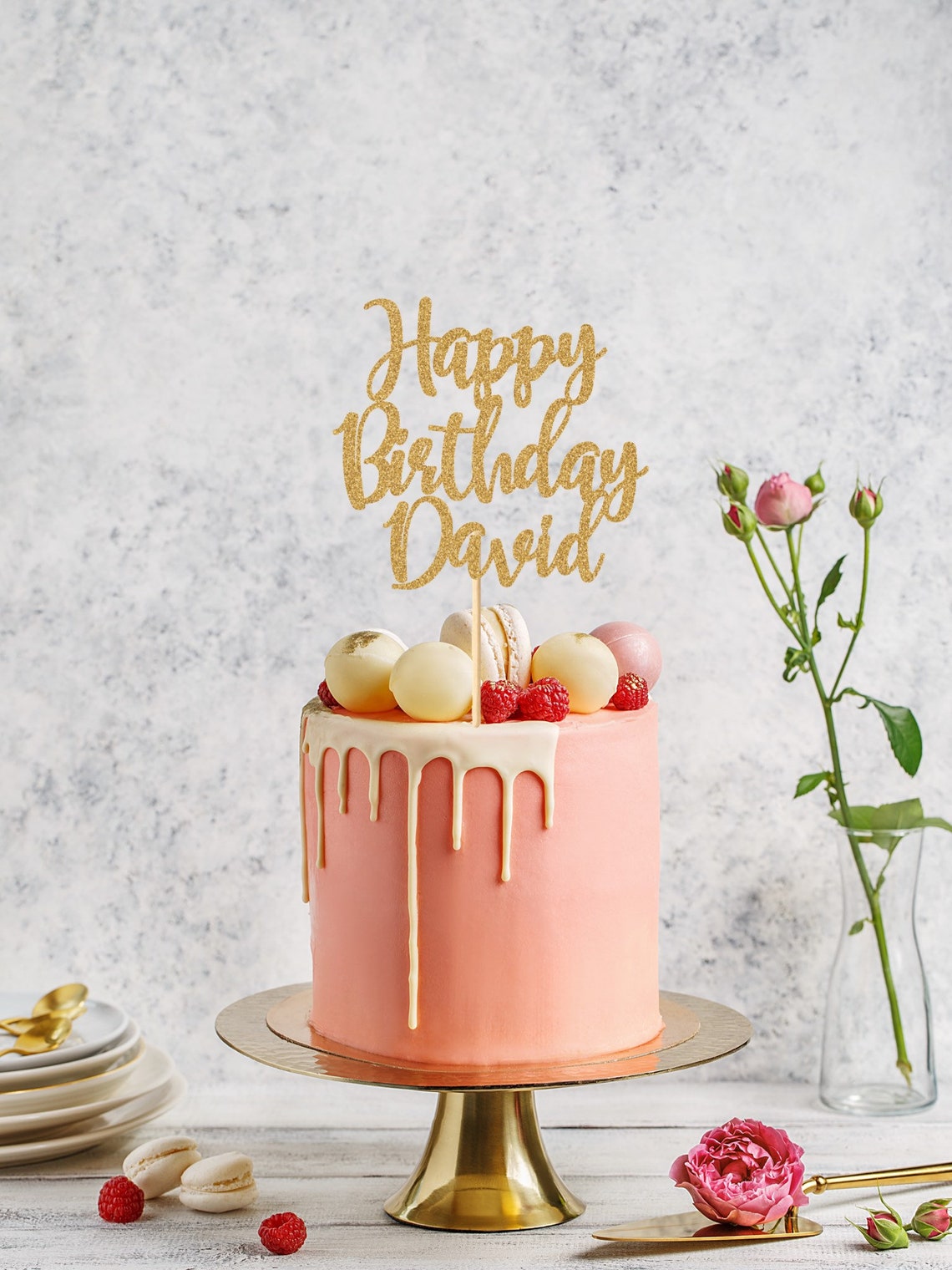 Personalized Happy Birthday Cake Topper, Glitter Birthday Cake Topper ...