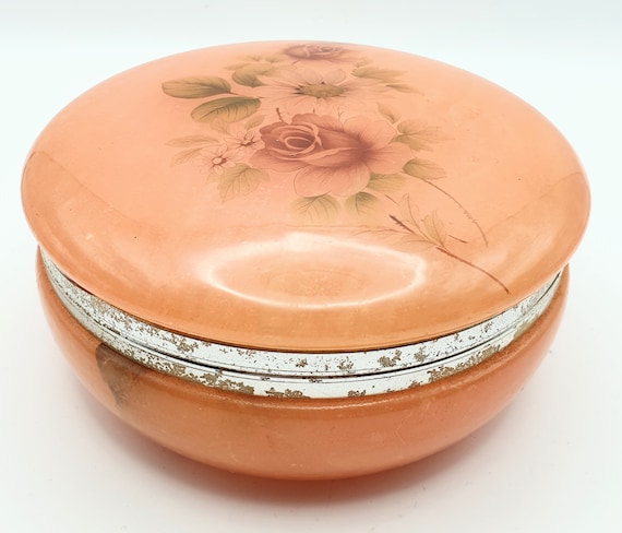 Beautiful Peach/Pink Alabaster Powder Jar with Origin… - Gem