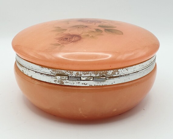 Beautiful Peach/Pink Alabaster Powder Jar with Origin… - Gem