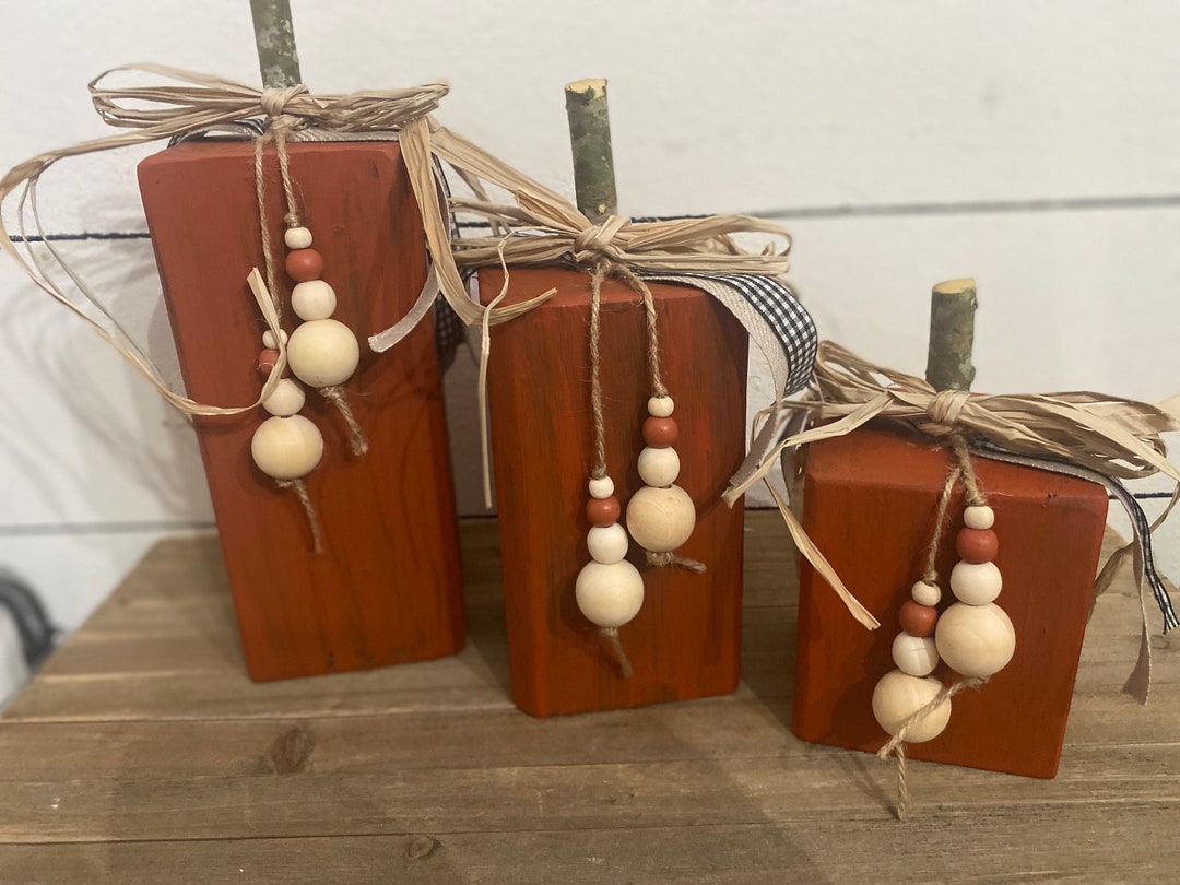Wood Pumpkins Block Pumpkins Wood Pumpkin Set Fall Porch Etsy