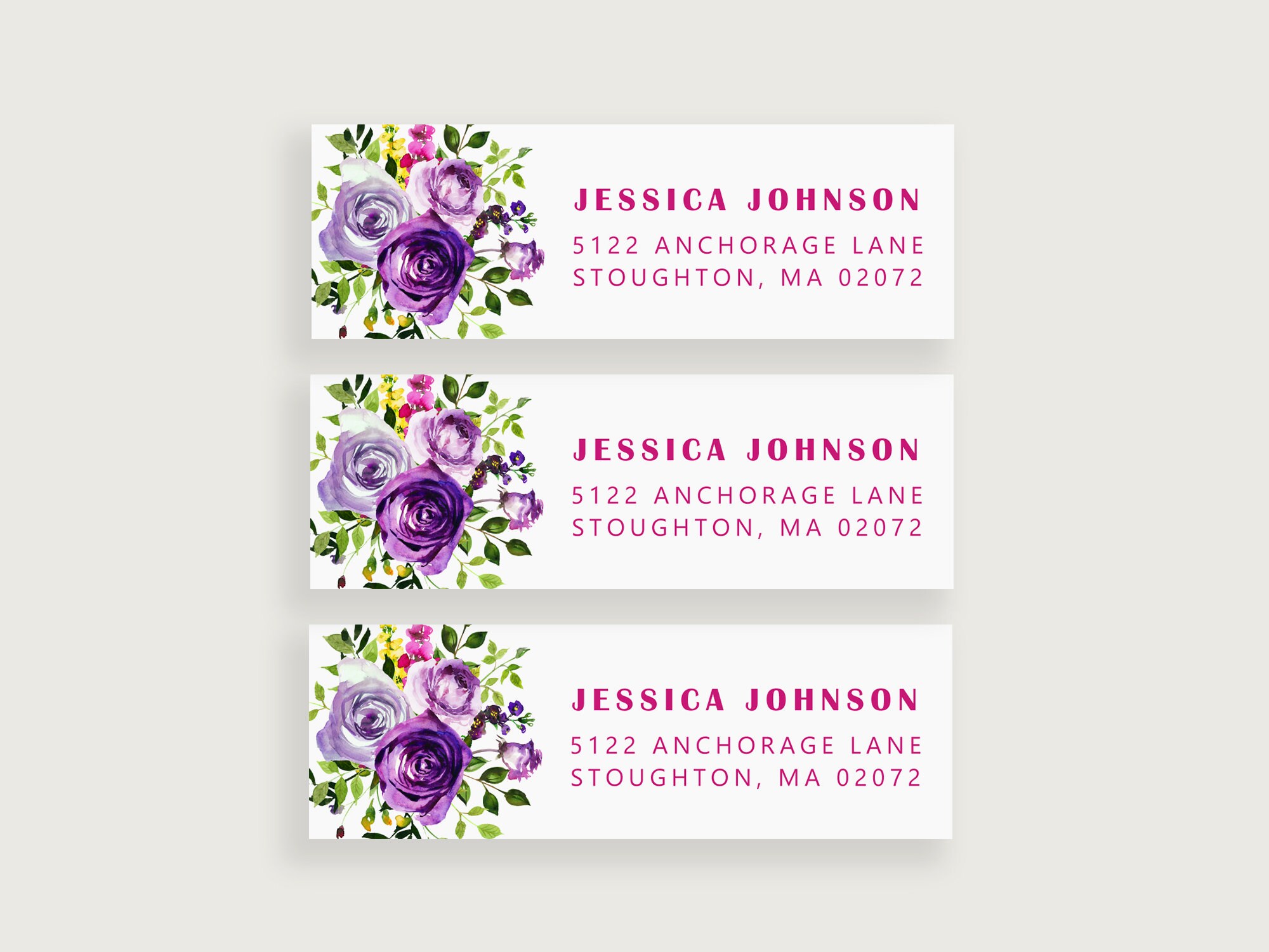 Purple Address Labels Address Label Flower Floral Return - Etsy UK