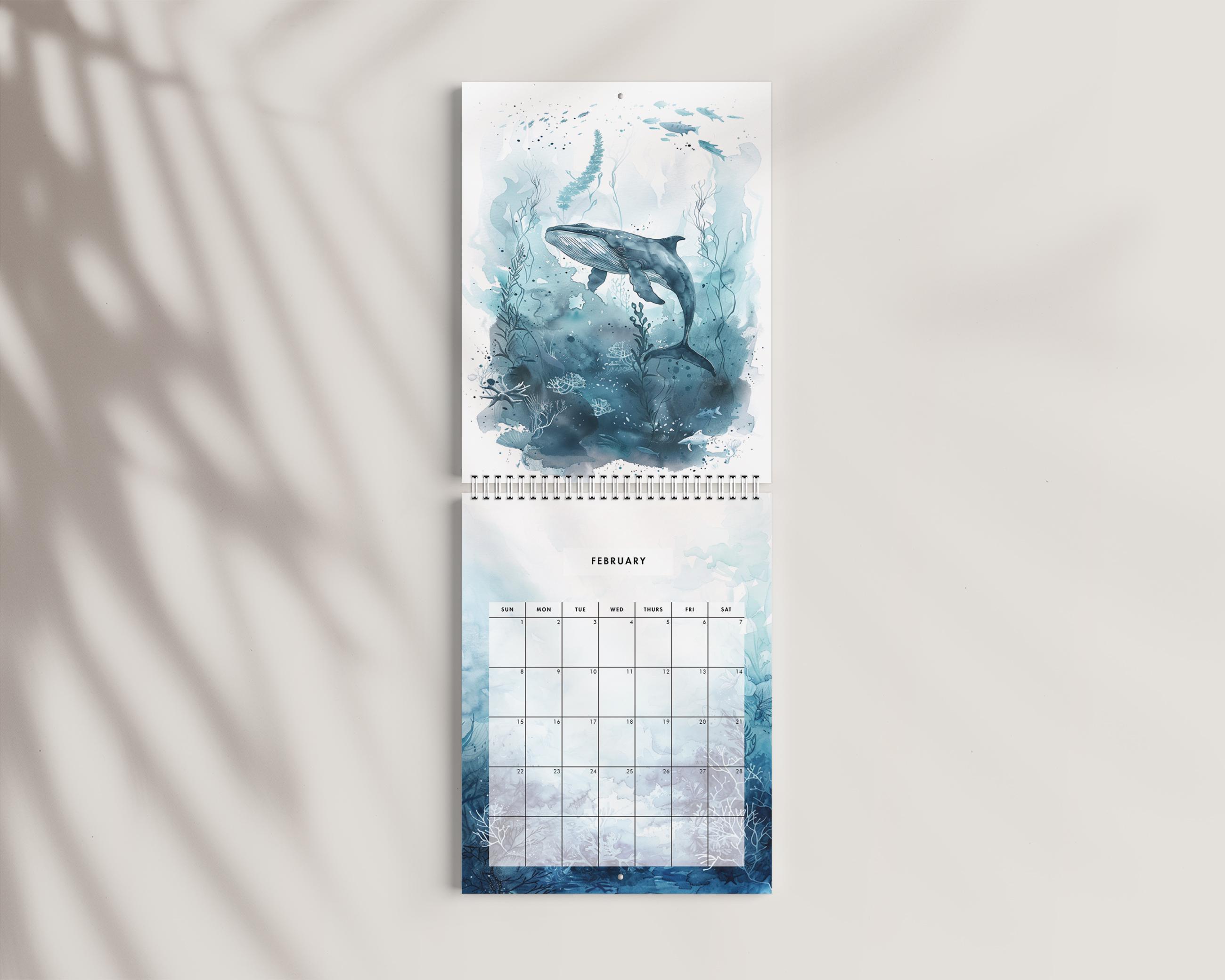 2026 Monthly Write on Planner Calendar, Whales Dolphins Turtles Ocean ...