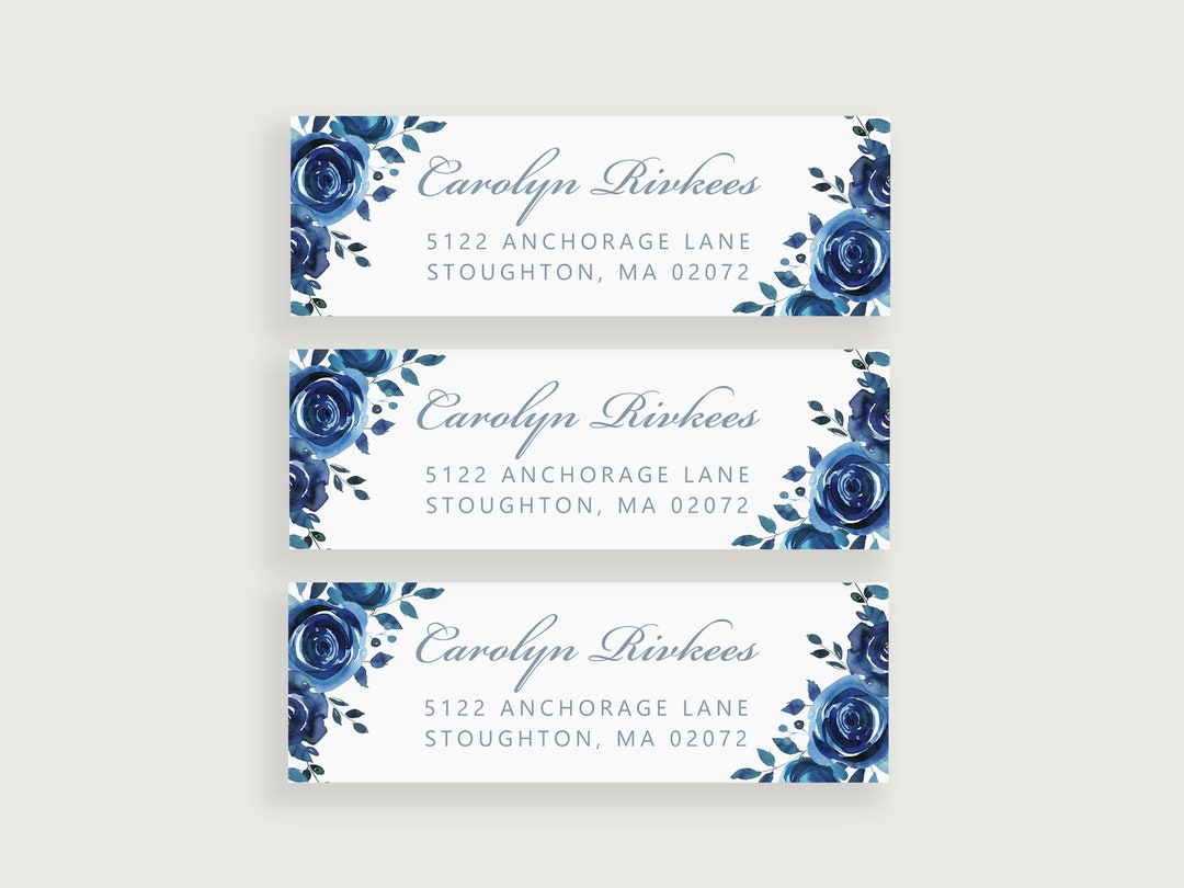 Blue Address Labels, Rose Address Labels, Floral Return Address Label ...